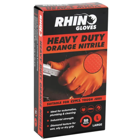 Rhino 50 Pack Heavy Duty Orange Nitrile Large RHD53L